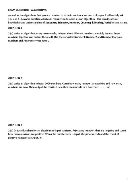 Exam Questions Algorithm Exam Questions Algorithms As Well As The Algorithms That You Are