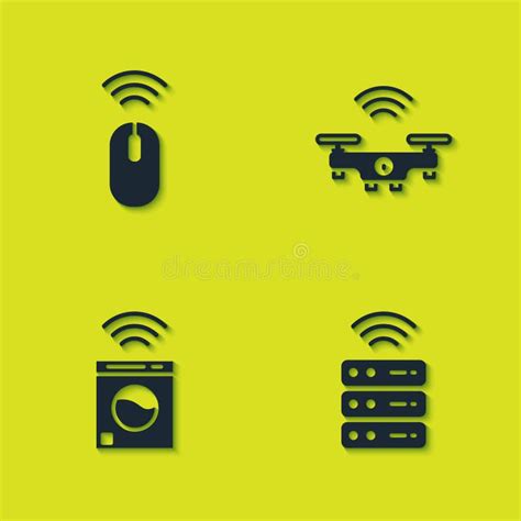 Set Wireless Mouse Smart Server Washer And Drone Icon Vector Stock Illustration