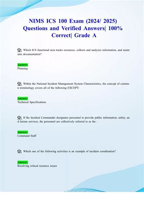 Nims Ics 100 Exam 2024 2025 Questions And Verified Answers 100