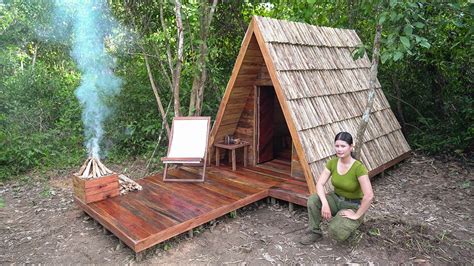 Building A Frame Cabin With Wooden Roof From Start To Finish Alone In The Wilderness Build