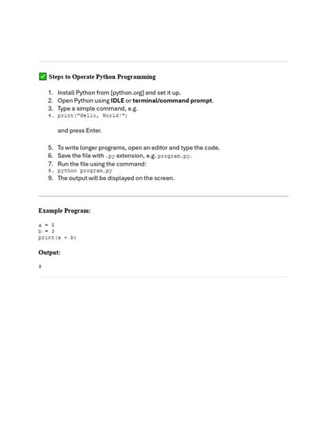 Steps To Operate Python Programming Pdf