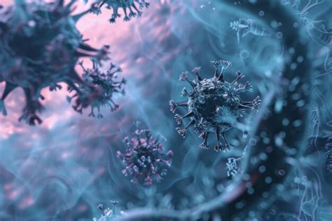 Group Of Floating Different Kinds Of Microscopic Bacteria Or Microbes For Medical Health Tests