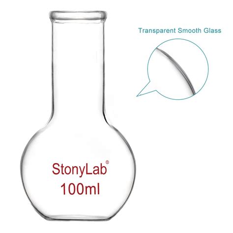 Stonylab Glass 100ml Long Neck Flat Bottom Flask Borosilicate Glass Heavy Wall Flat Bottom
