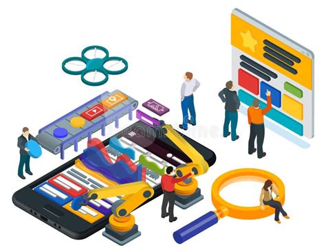 Bewegliche App Entwicklung Flaches 3d Isometrisches Mobile Ui Web Konzept Des Entwurfes