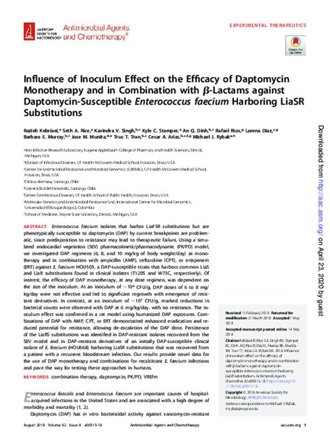 Pdf Daptomycin Efficacy In Enterococcus Faecium