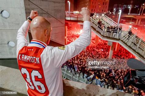 Coach Erik Ten Hag Of Ajax Celebrating The Championship With The