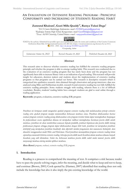 Pdf An Evaluation Of Extensive Reading Program Principle Conformity And Increasing Of