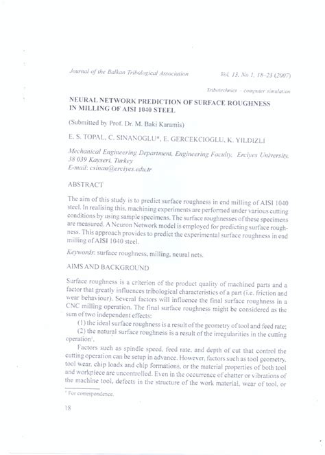 Pdf Neural Network Prediction Of Surface Roughness In Milling Of Aisi 1040 Steel