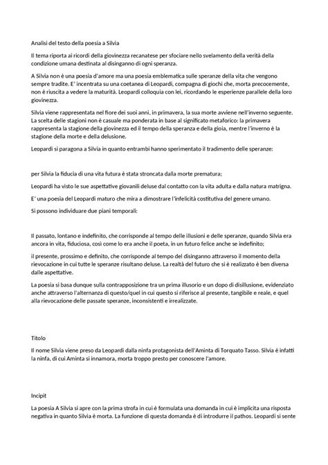 Analisi Poesia A Silvia Leopardi Appunti Di Italiano Docsity