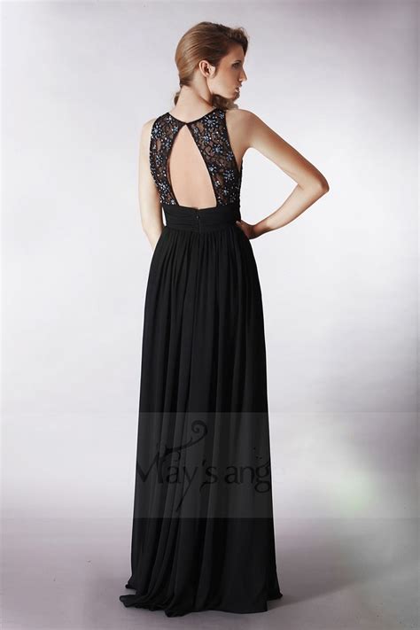 Black Sleeveless Floor Length Lace Bodice Evening Dress