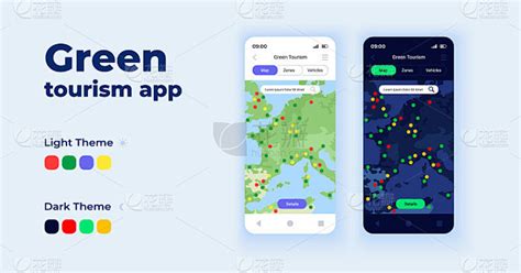 绿色旅游app卡通智能手机界面矢量模板集
