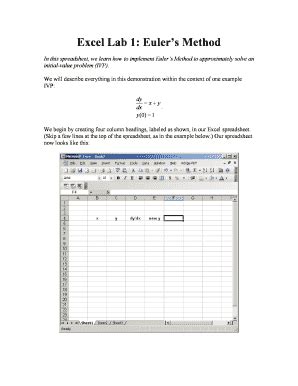 Fillable Online Excel Lab 1 Eulers Method Fax Email Print PdfFiller