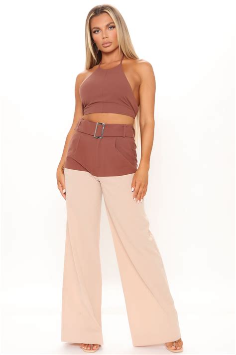Leila Linen Pant Set Browncombo Fashion Nova