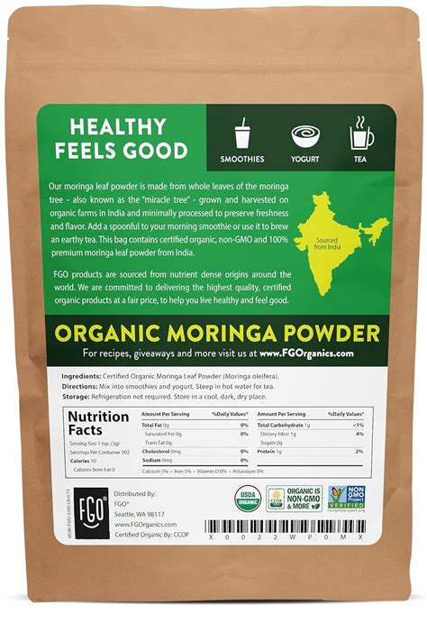 Organic Moringa Oleifera Leaf Powder Perfect For Smoothies Drinks