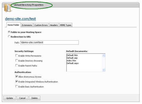 how to create virtual directories in websitepanel