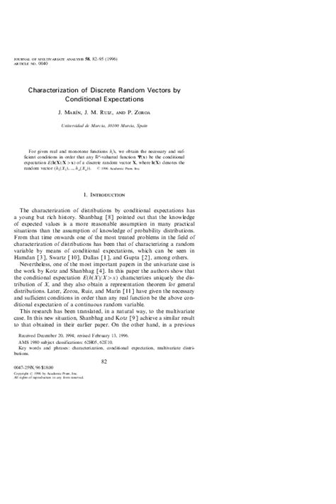 Pdf Characterization Of Discrete Random Vectors By Conditional