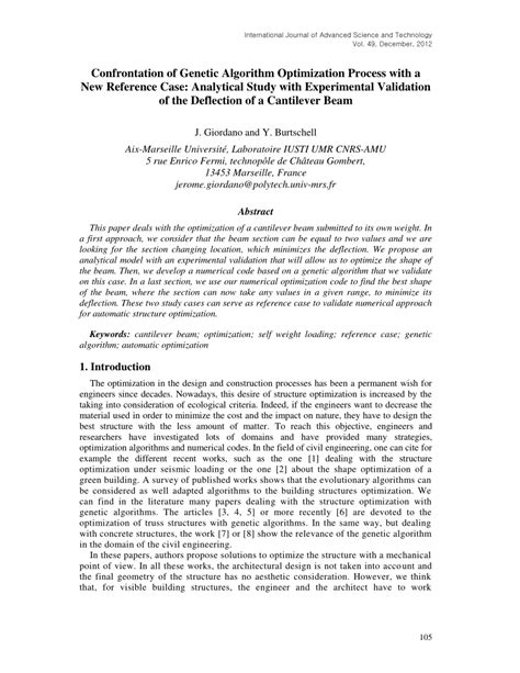 PDF Confrontation Of Genetic Algorithm Optimization Process With A New Reference Case