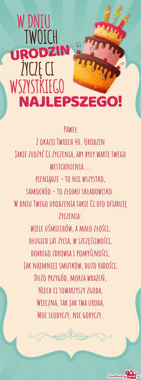Z Okazji Twoich 40 Urodzin Darmowe Kartki
