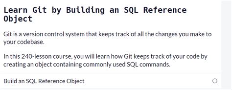 no checkmark after completing course learn git by building an sql