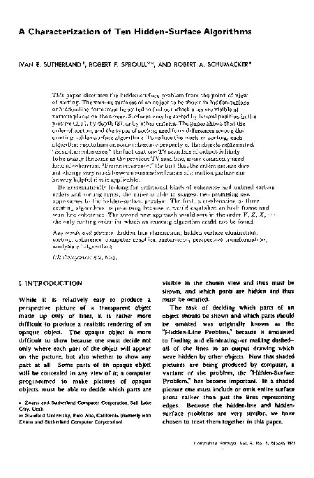 Pdf A Characterization Of Ten Hidden Surface Algorithms Bob Sproull