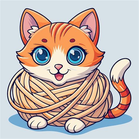 Premium Vector Cute Kitten Playing With Yarn Adorable Cartoon Vector