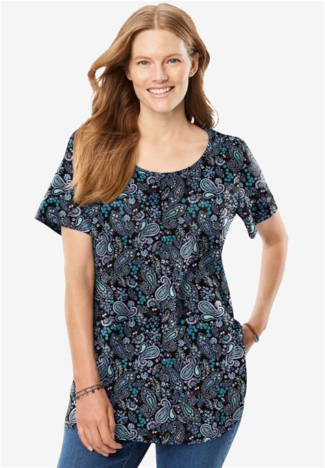 Perfect Scoopneck Tee Printed Short Sleeve Sage Blossom Vine Woman