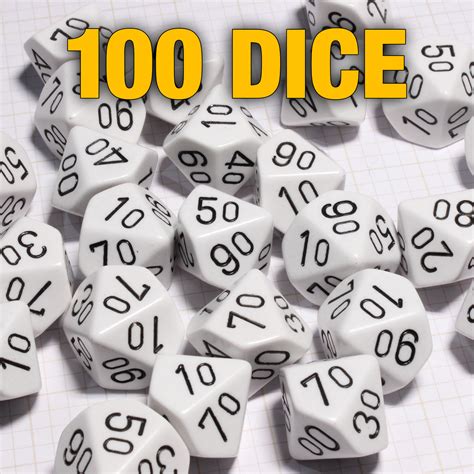 Set Of 100 10 Sided Percentile Opaque White Dice Dice Game Depot