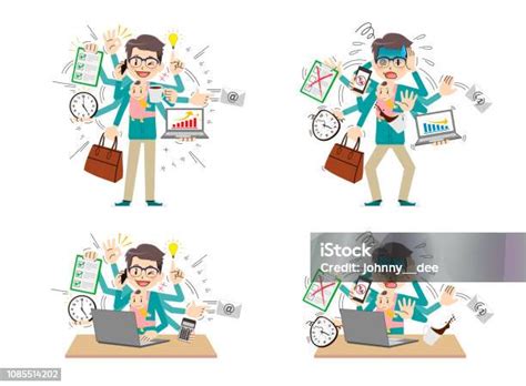คนทํางานหลายอย่างพร้อมกัน ภาพประกอบสต็อก ดาวน์โหลดรูปภาพตอนนี้ ทำงานหนักเกินไป พ่อ ไม่ว่าง