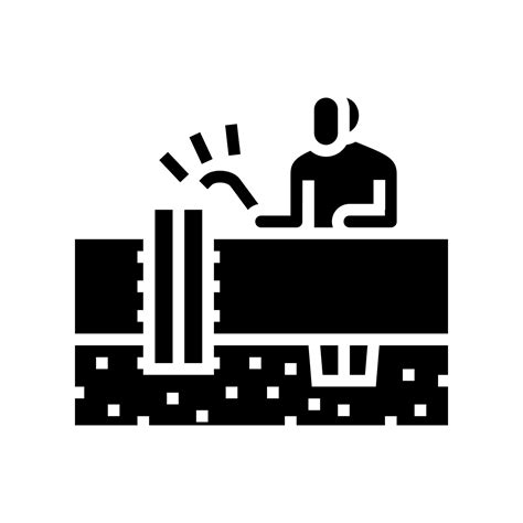 Worker Welding Pipeline Construction Glyph Icon Vector Illustration