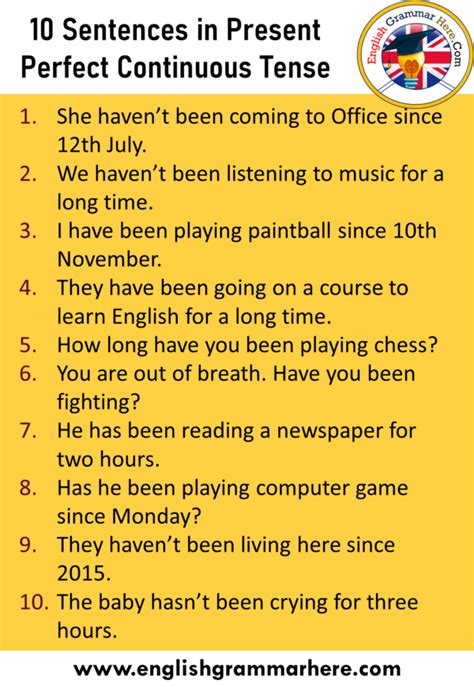10 Sentences In Present Perfect Continuous Tense In English English