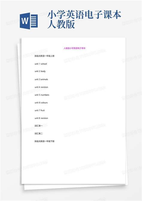 小学英语电子课本人教版word模板下载编号qaareryp熊猫办公
