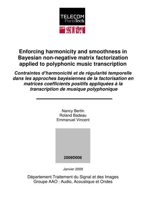 PDF Enforcing Harmonicity And Smoothness In Bayesian NonNegative Matrix Factorization Applied