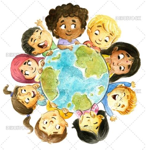 Niños de diferentes etnias alrededor del planeta tierra Dibustock