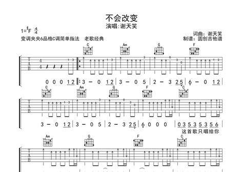 不会改变吉他谱 谢天笑 C调吉他弹唱谱 扫弦编配原版编配 琴谱网