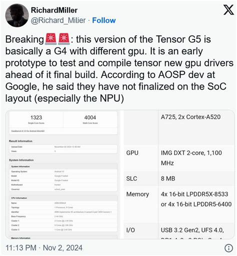 配备powervr Gpu和不同cpu构成的tensor G4变体出现在跑分数据库中 Linuxeden开源社区