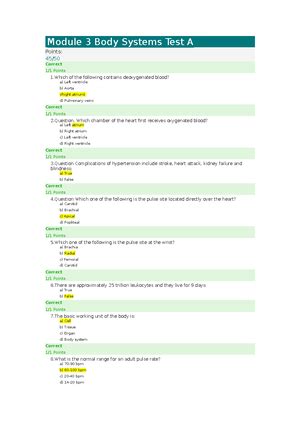 Module B Exam Module Body Systems Test B Musculoskeletal System Nervous System
