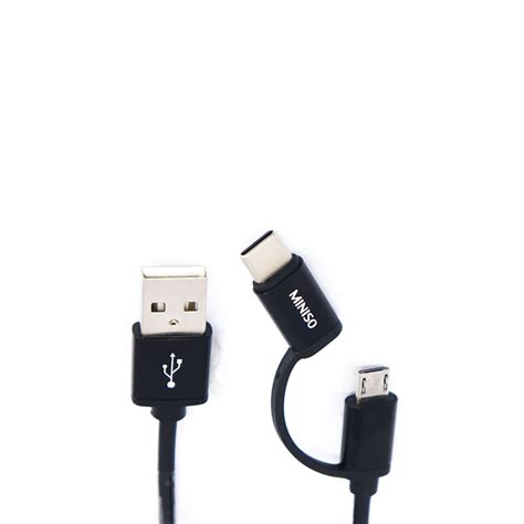 Cable De Datos Tipo C Carga Rápida Micro Y Type C 2 En 1 Negro 1mt