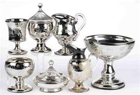 Assorted Mercury Silvered Glass Table Articles Lot Of Seven Sold At