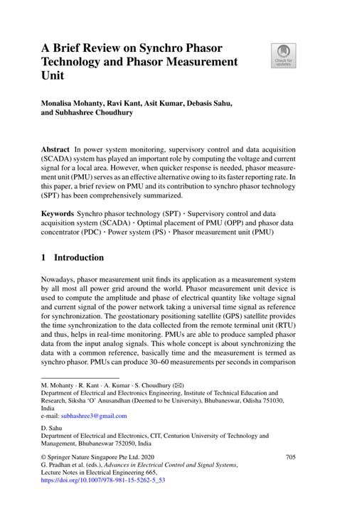 Pdf A Brief Review On Synchro Phasor Technology And Phasor Measurement Unit