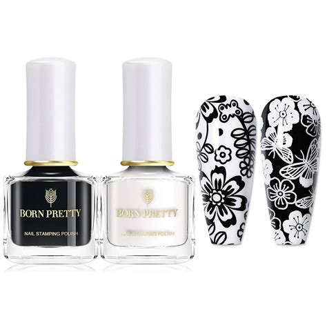 BORN PRETTY 개 대 ML Black White 네일 스탬핑 폴리쉬 Varnish Gold Silver for Nail Art plate Stamp Oil