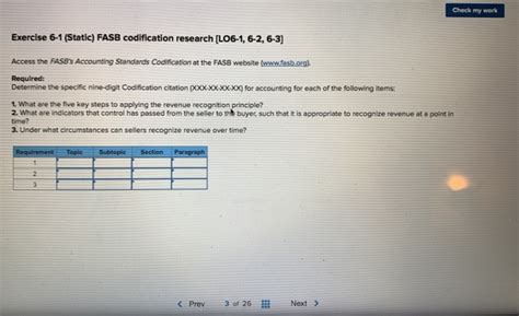 Solved Check My Work Exercise 6 1 Static Fasb Codification