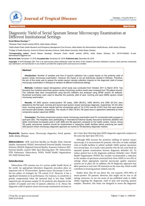Pdf Diagnostic Yield Of Serial Sputum Smear Microscopy Examination At Different Institutional