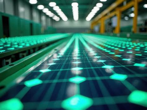 Solar Panels Are Being Assembled On A Conveyor Belt In A Factory Designed For Clean Energy Stock