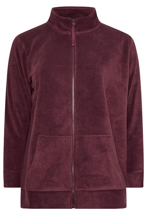 Yours Curve Burgundy Red Zip Fleece Jacket Yours Clothing