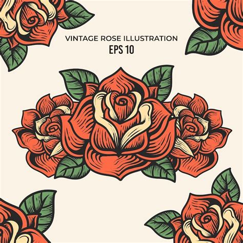 손으로 그린 빈티지 장미 그림 프리미엄 벡터