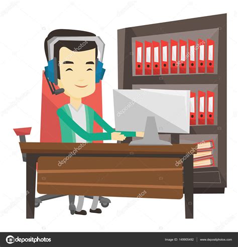 Man Playing Computer Game Vector Illustration Stock Vector Image By