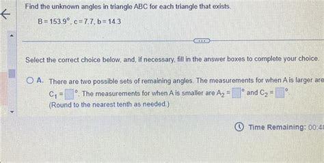 Solved Find The Unknown Angles In Triangle ABC For Each Chegg