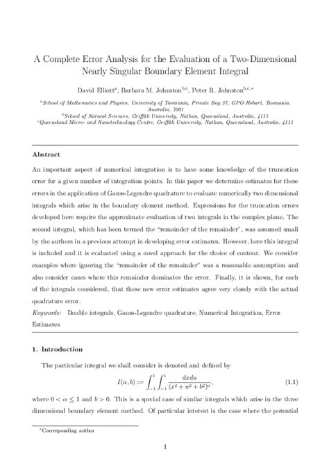 Pdf A Complete Error Analysis For The Evaluation Of A Two Dimensional Nearly Singular Boundary