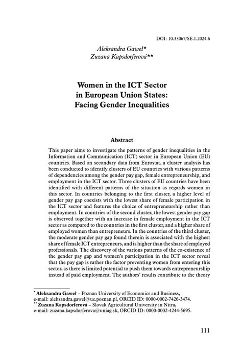 Pdf Women In The Ict Sector In European Union States Facing Gender