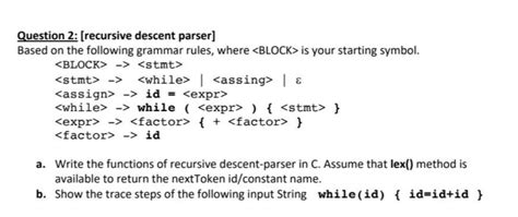 Solved Question 2 Recursive Descent Parser Based On The